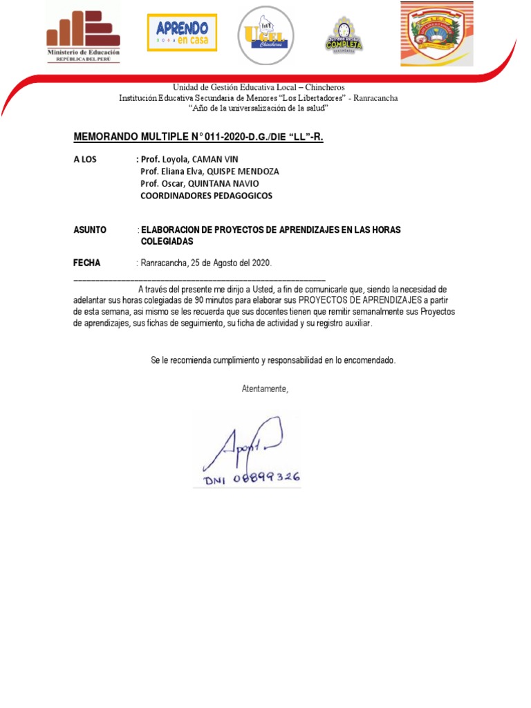 Memorando Multiple Coordinadores Proyectos de Aprendizaje PDF | PDF