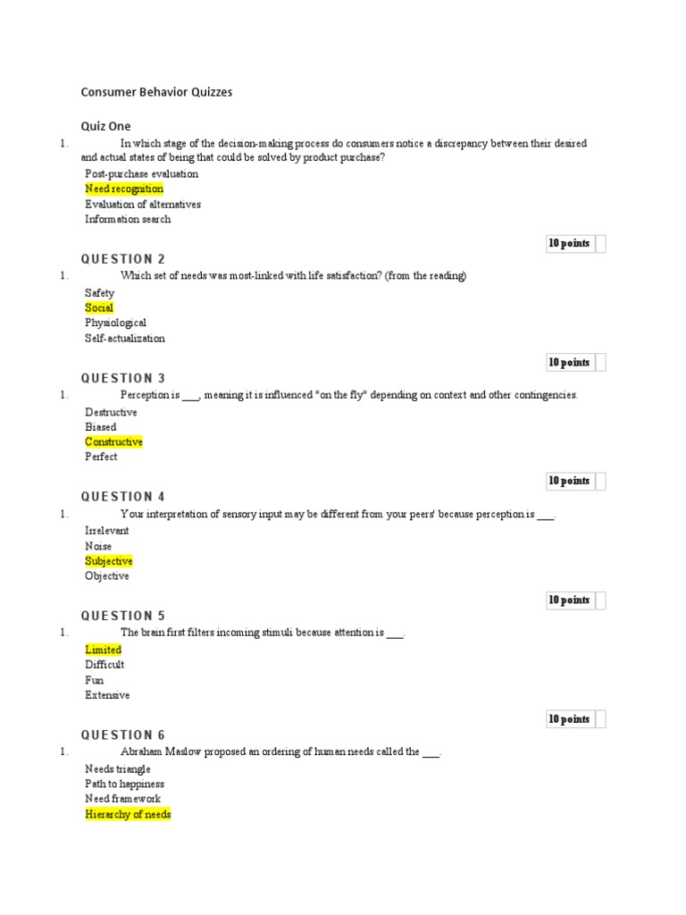 Consumer Behavior Quizzes | PDF | Reward System | Consumer Behaviour