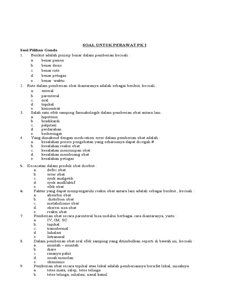 SOAL PERAWAT PK I TTG Pemberian Obat | PDF
