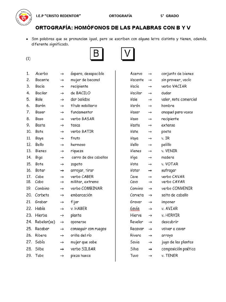 Homófonos-De - Las - Palabras-Con-B-Y-V | PDF