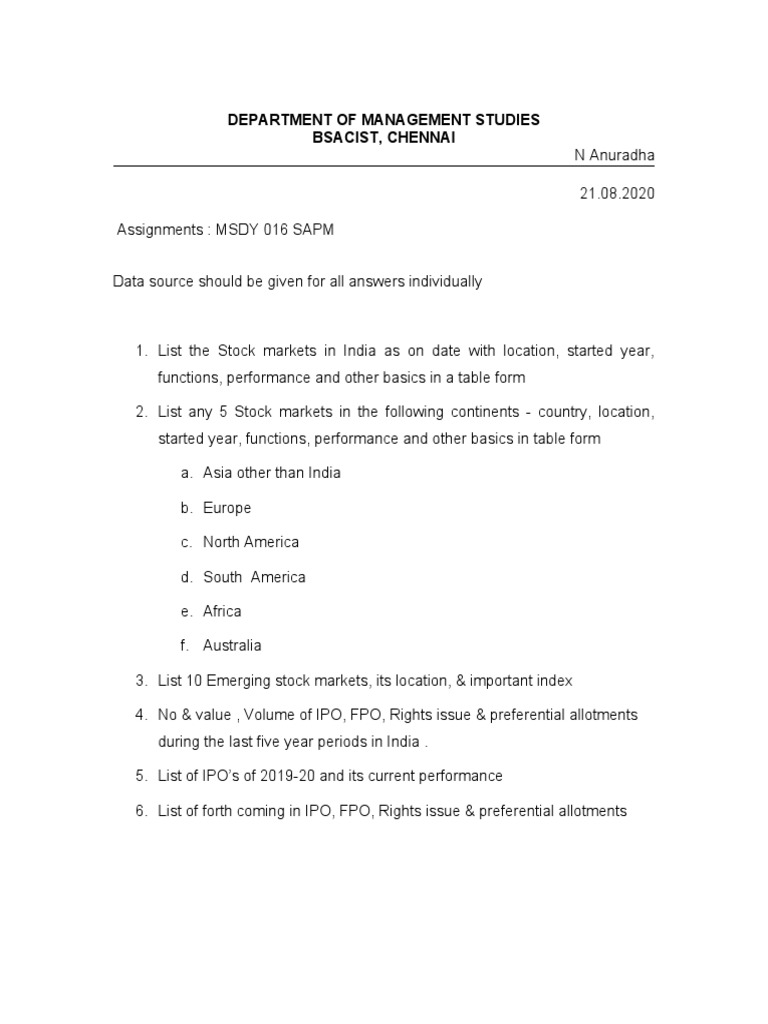 Class Assignments - MSDY 016 SAPM | PDF