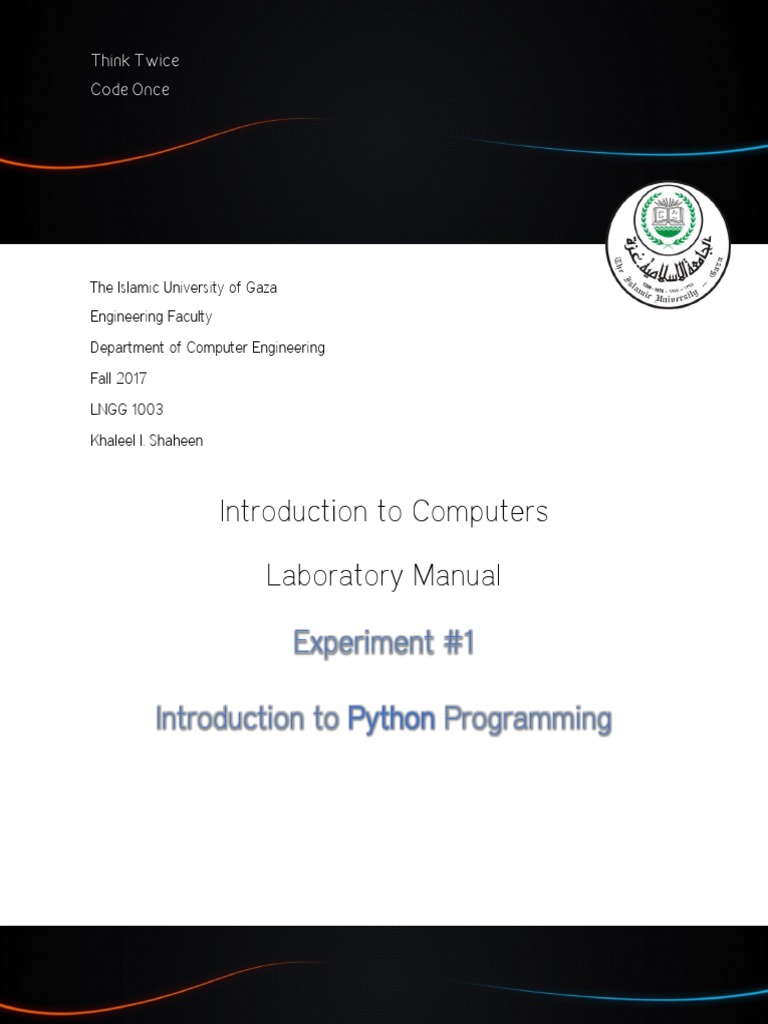 Lab 1 Introduction To Python Programming Pdf Python Programming