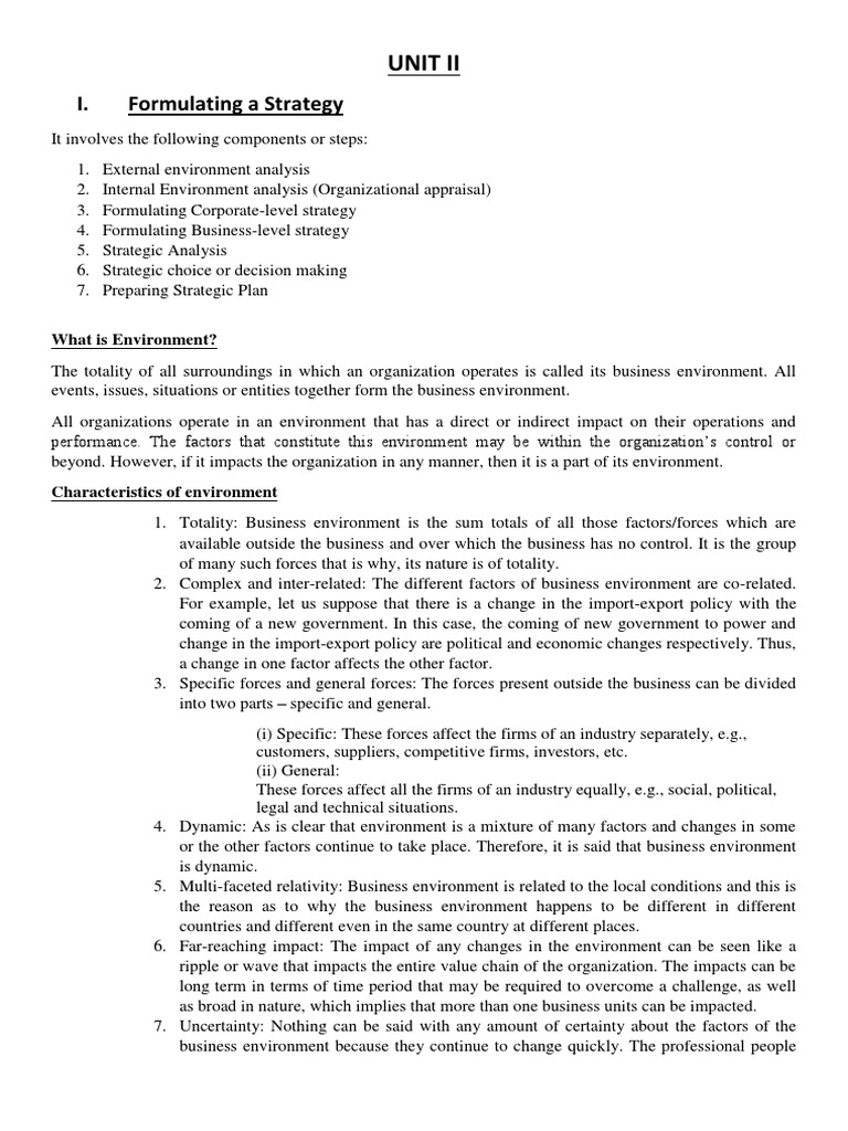 BPS Unit II Notes | PDF | Swot Analysis | Strategic Management