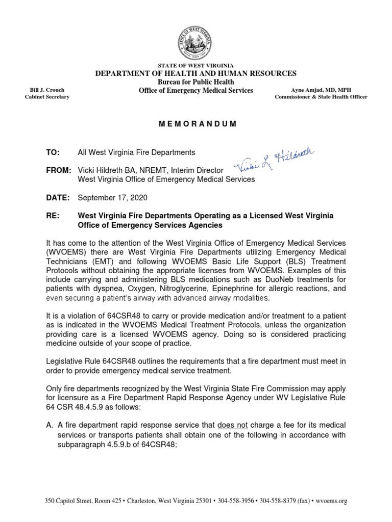 WV Fire Departments Finalized Memo | PDF | Emergency Medical Services ...