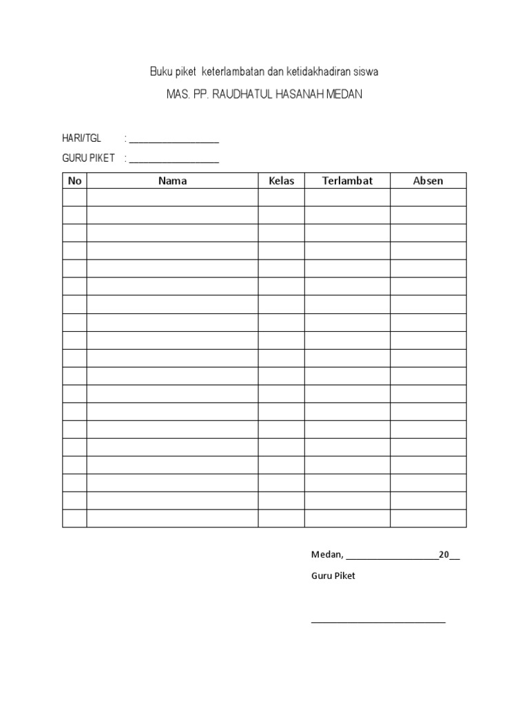 Buku Piket Keterlambatan Dan Ketidakhadiran Siswa | PDF