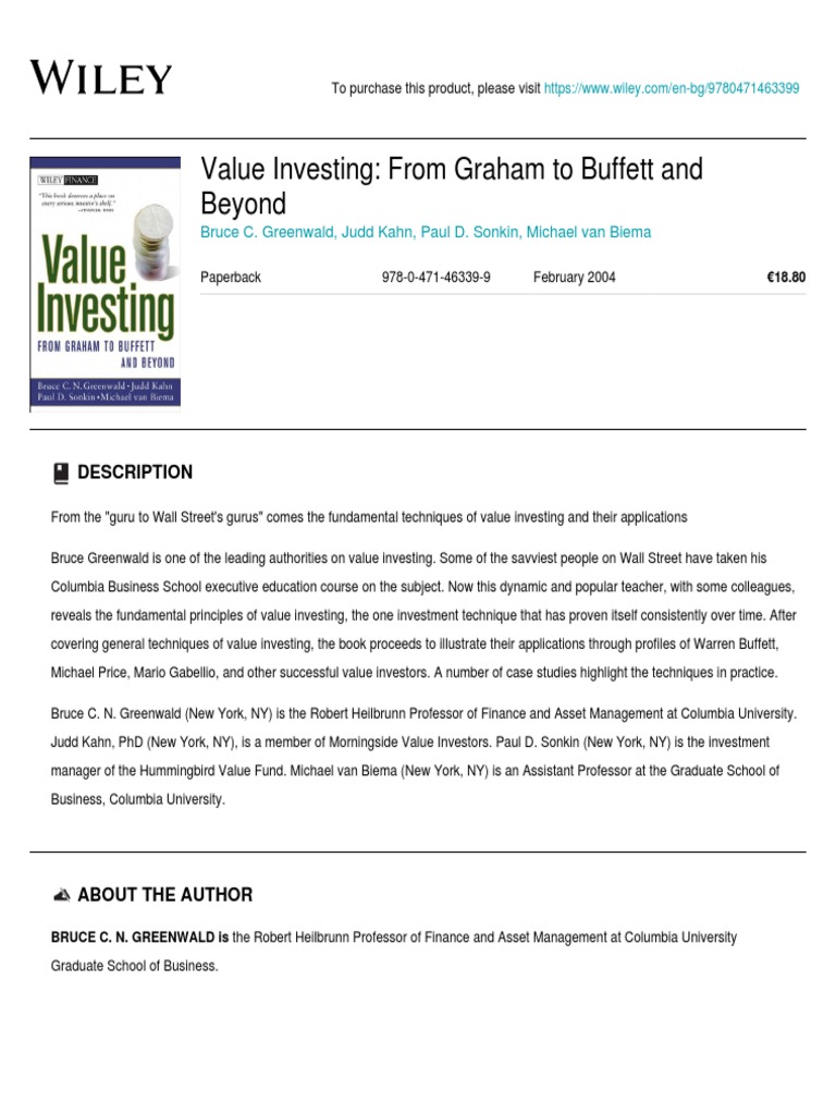 Wiley - Value Investing - From Graham To Buffett and Beyond - 978-0-471-46339-9 PDF | Download ...
