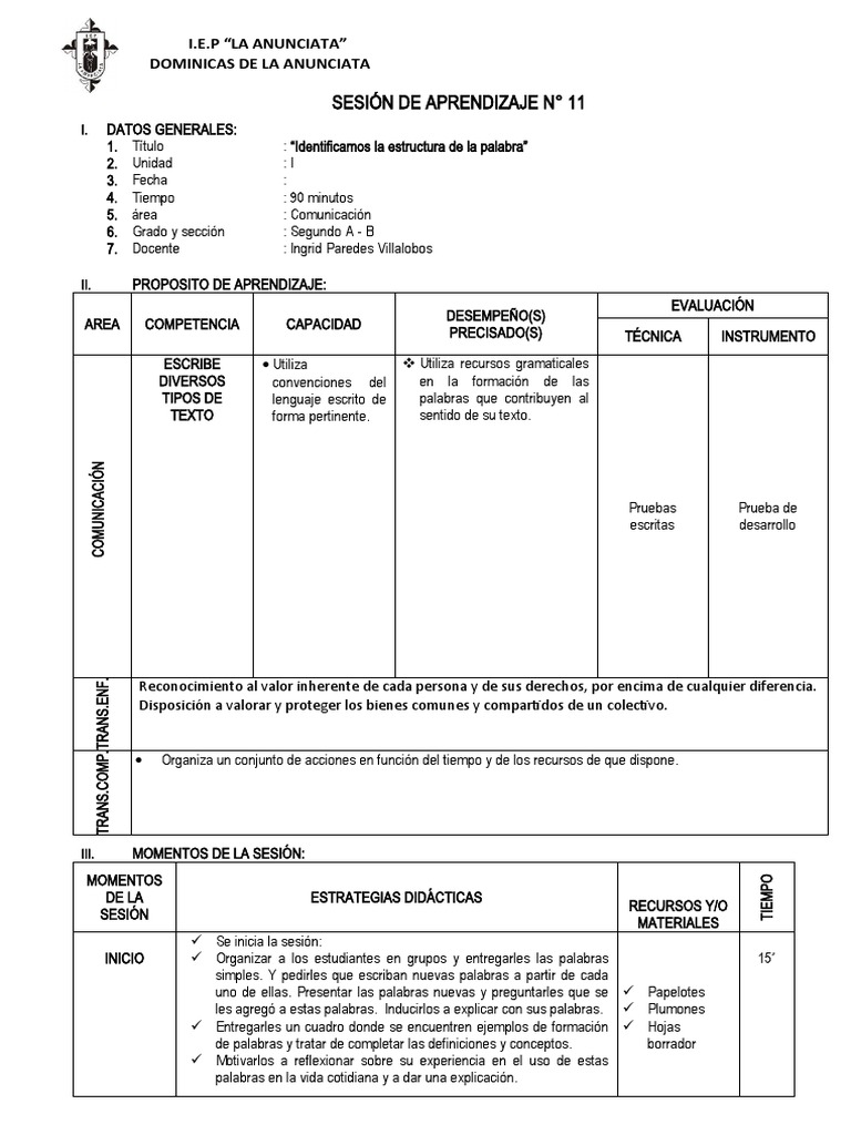 Ses. 11° - Estructura de La Palabra | PDF | Aprendizaje | Comunicación
