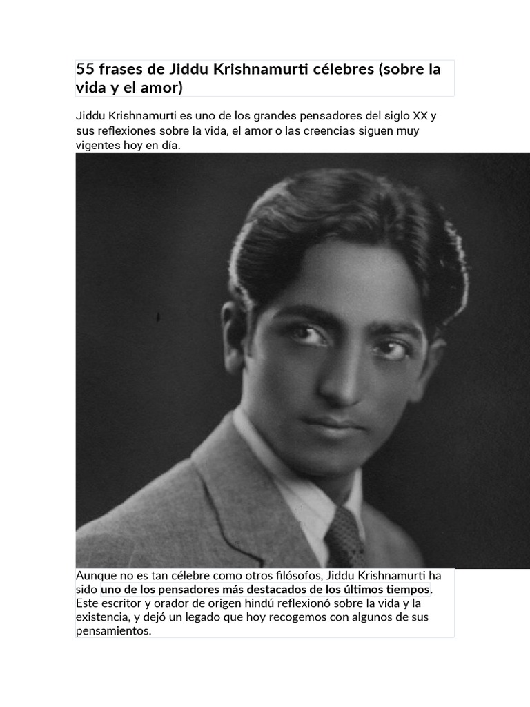 55 Frases de Jiddu Krishnamurti Célebres | PDF | Jiddu Krishnamurti ...