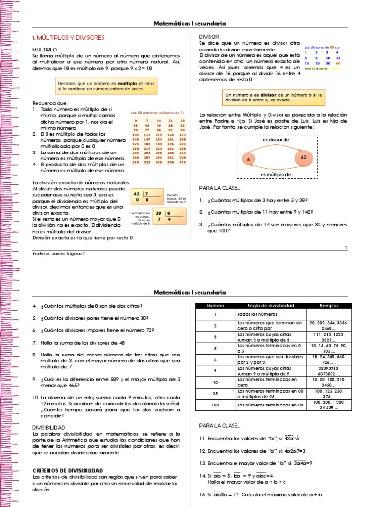 Multiplos y Divisores | PDF | División (Matemáticas) | Álgebra abstracta
