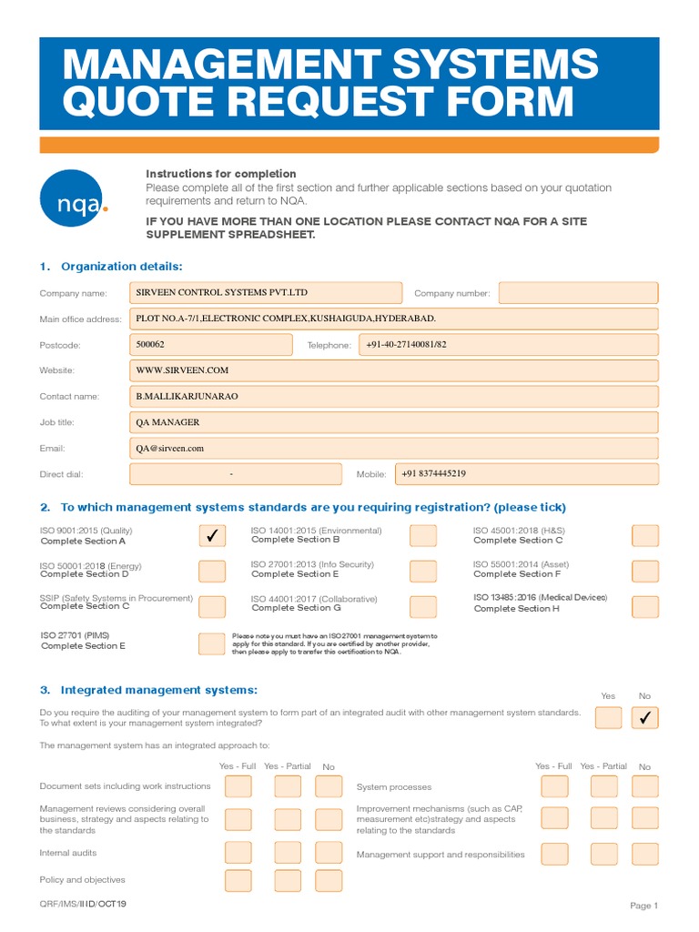 Sirveen NQA Audit Request Form Jul20 | PDF | Sterilization ...