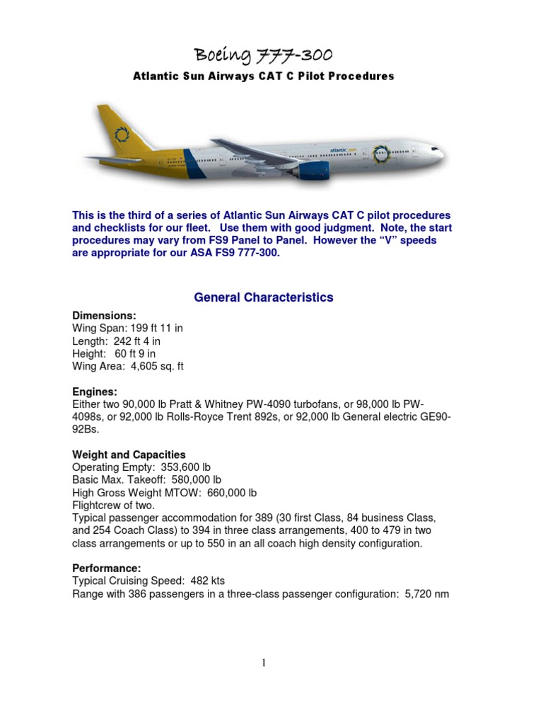 Atlantic Sun Airways 777-300 Pilot Checklists | PDF | Aviation | Aircraft