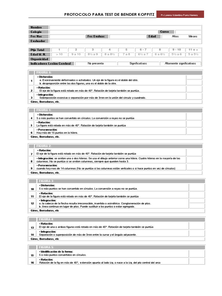 Protocolo para Test de Bender Koppitz | PDF | Rotación | Conceptos ...