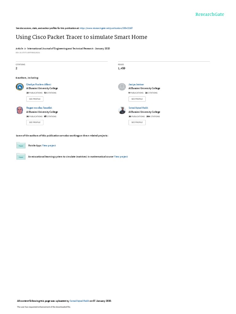 Using Cisco Packet Tracer To Simulate Smart Home IJERTV8IS120211 | PDF ...