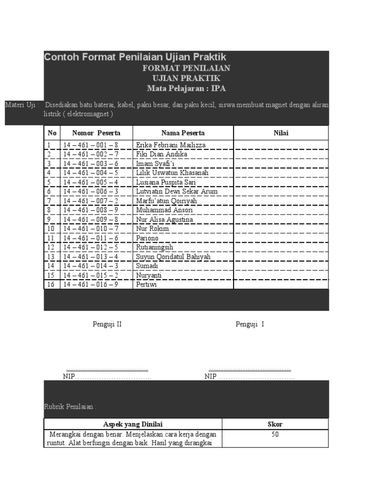 Contoh Format Penilaian Ujian Praktik | PDF