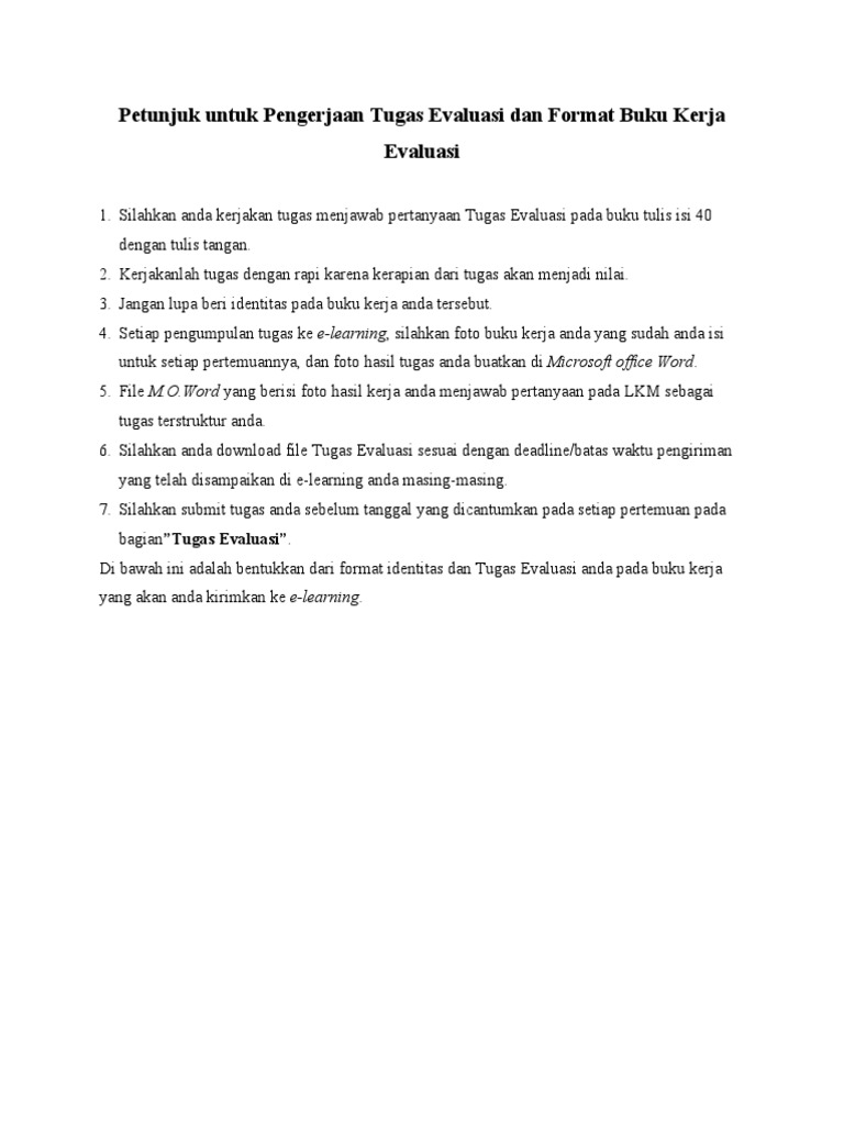 Petunjuk Pengerjaan Tugas Evaluasi | PDF | Karier & Perkembangan