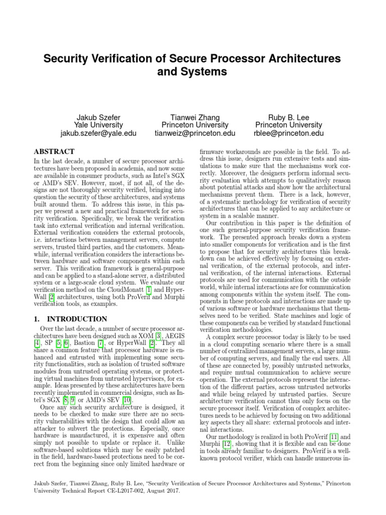 Security Verification of Secure Processor Architectures and Systems | PDF | Cryptography ...