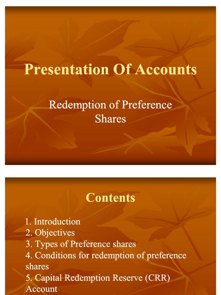 Accounts - Redemption of Preference Share | PDF | Dividend | Stocks