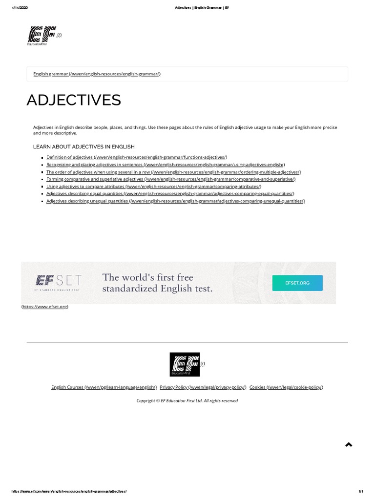 Adjectives - English Grammar - EF | PDF