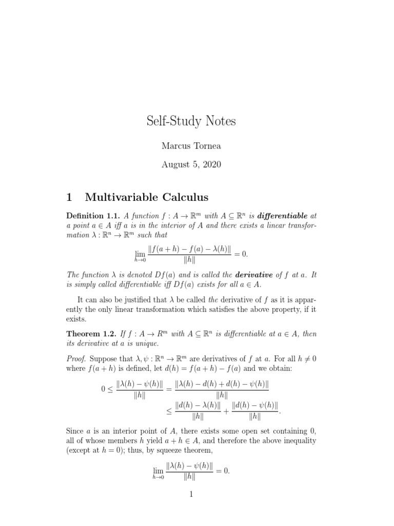 A Summary of Spivak's Calculus On Manifolds, Chapter On Differentiation ...