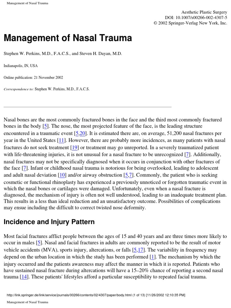Management of Nasal Trauma | PDF | Human Nose | Plastic Surgery