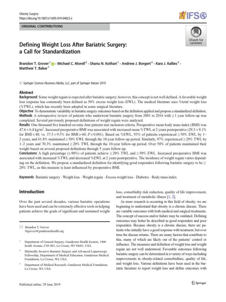 Standardizing Bariatric Surgery Weight Loss | PDF | Bariatric Surgery ...