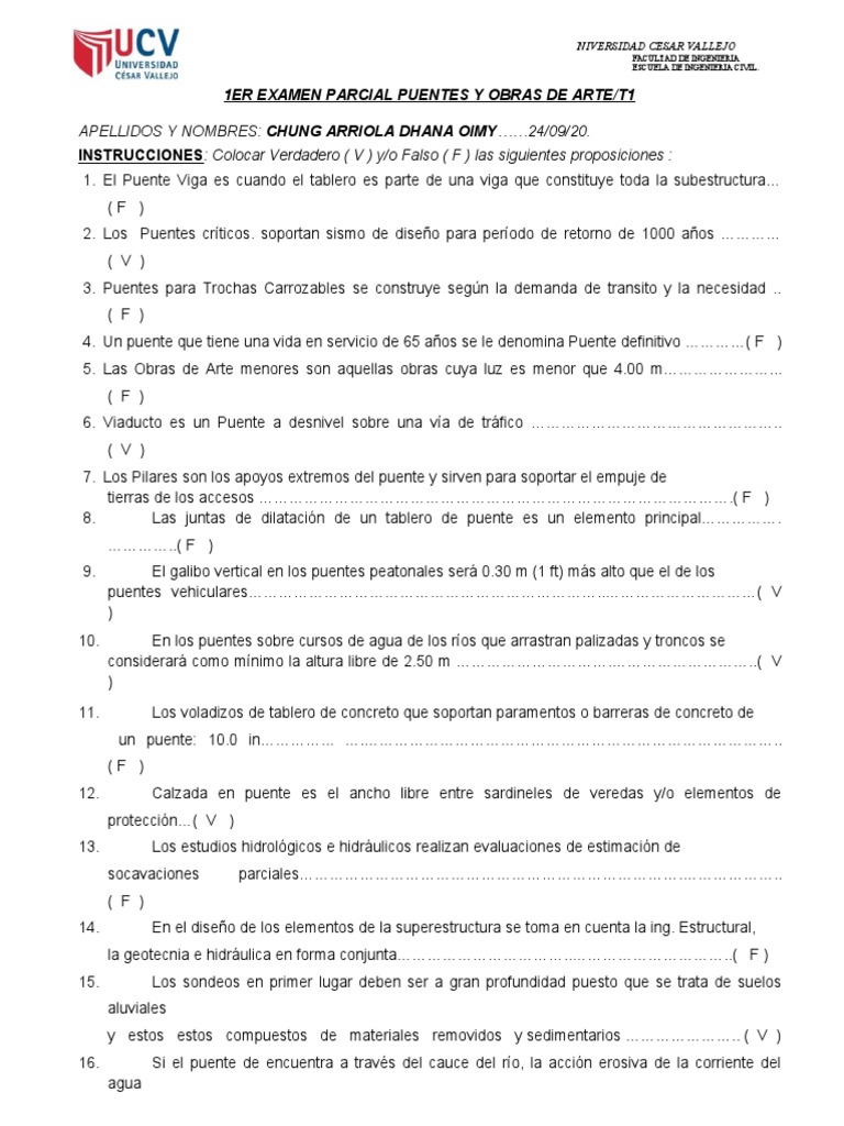 Examen Parcial de Puentes UCV | PDF | Puente | Ingeniero civil
