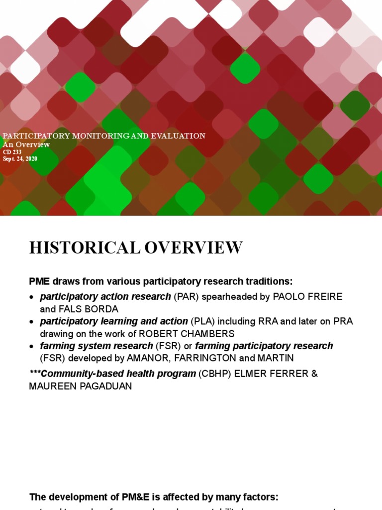 Overview of Participatory Monitoring & Evaluation | PDF | Monitoring ...