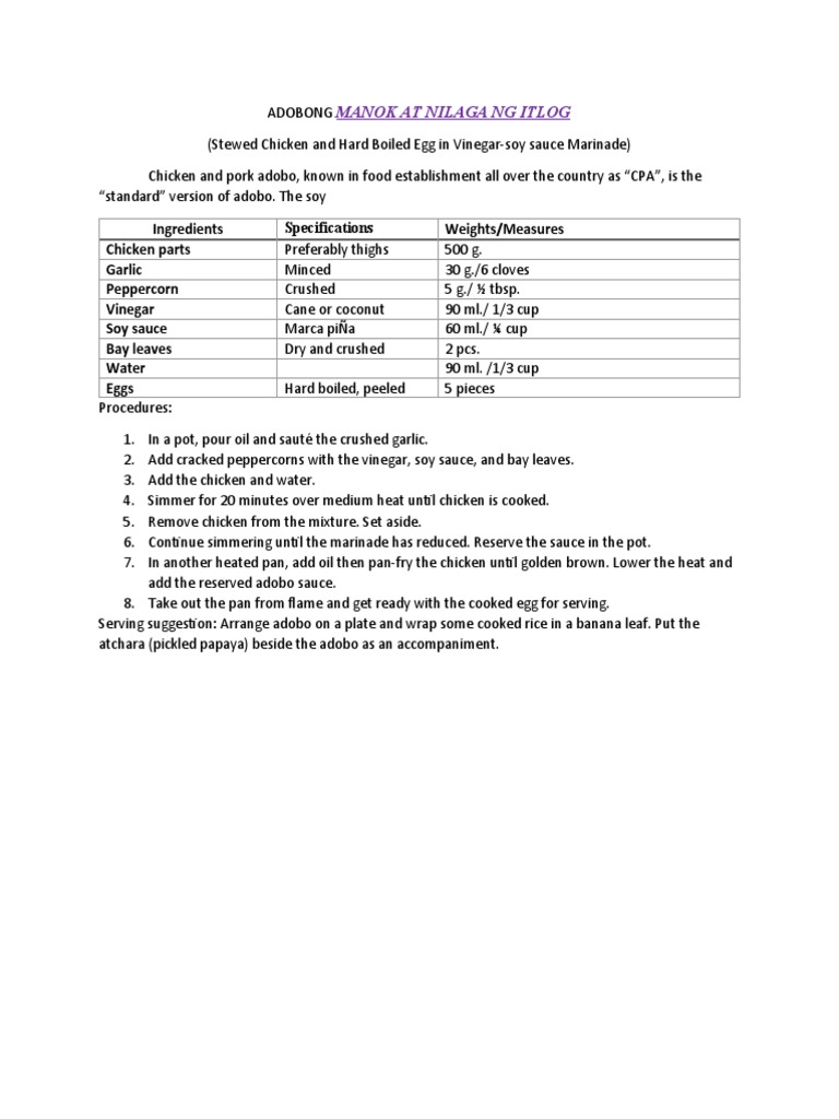 Manok at Nilaga NG Itlog | PDF