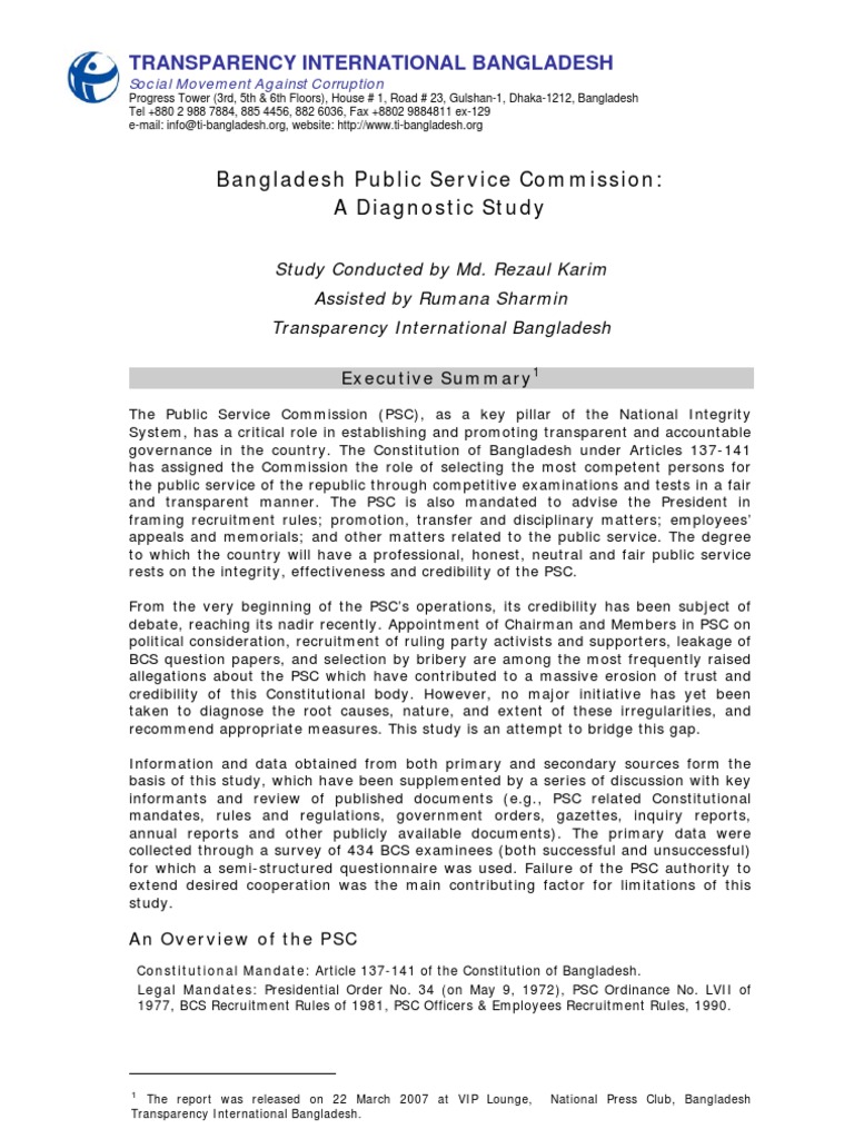 Bangladesh PSC Corruption Study | PDF | Corruption | Transparency (Behavior)