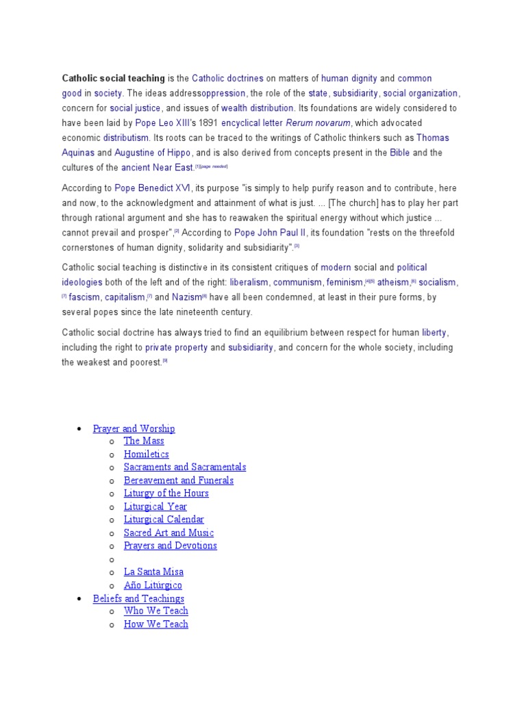 Catholic social teaching doctrines on human dignity and the common good ...