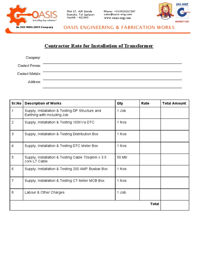 Transformer Installation Rates | PDF | Computers | Technology & Engineering