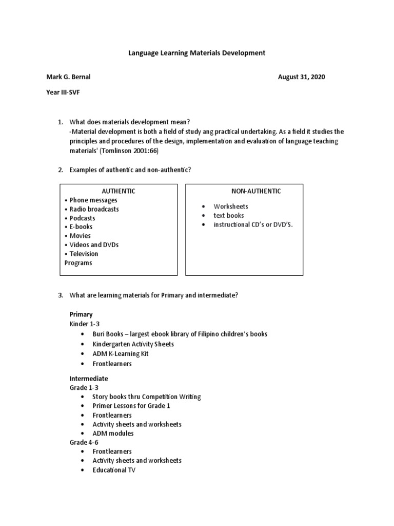 Language Learning Materials Development | PDF