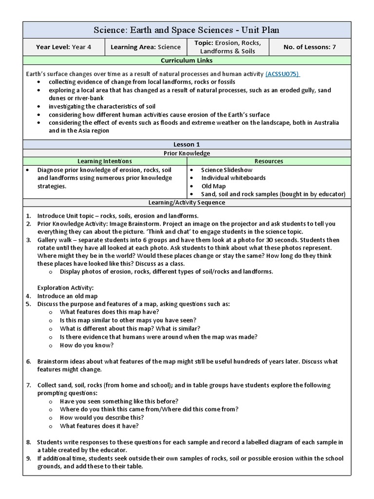 Science: Earth and Space Sciences - Unit Plan | PDF | Soil | Rock (Geology)
