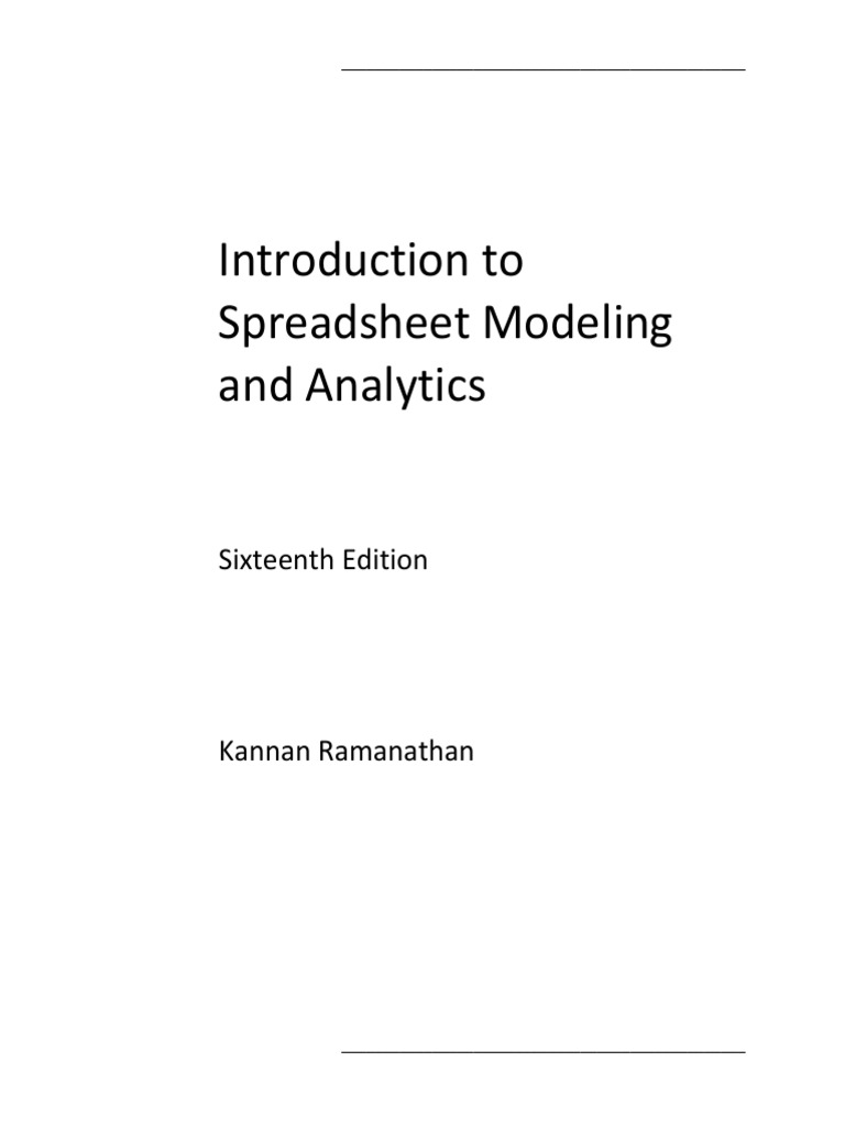 Introduction To Spreadsheet Modeling and Analytics XVI PDF | PDF ...