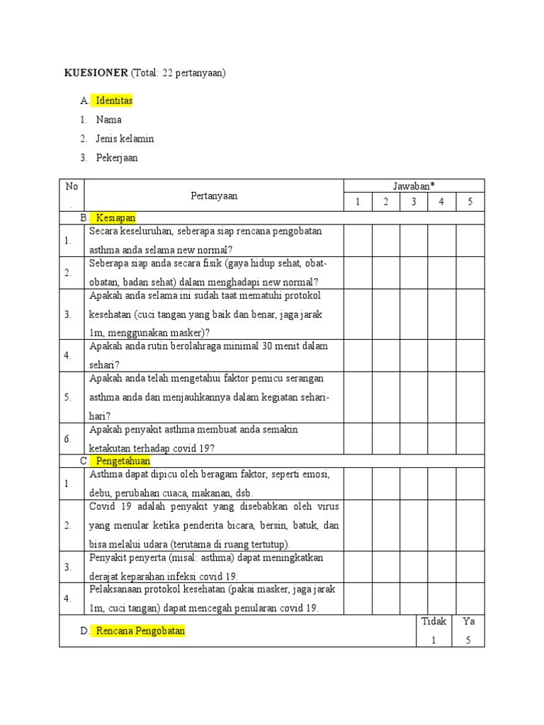 Draft Kuesioner | PDF