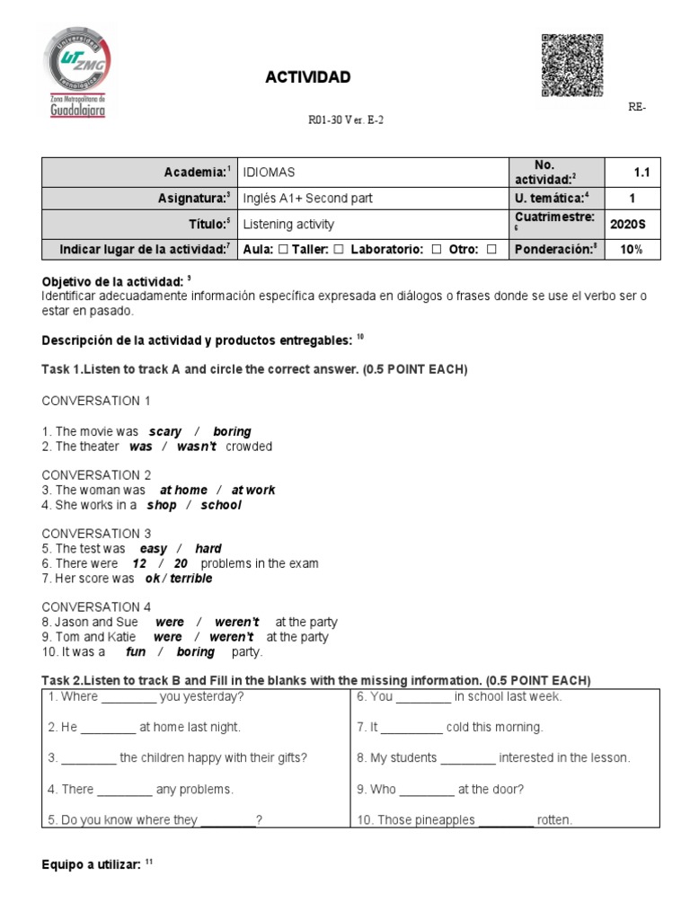 Listening - A1+ Second Part | PDF | Rúbrica (Académica) | Modificación ...