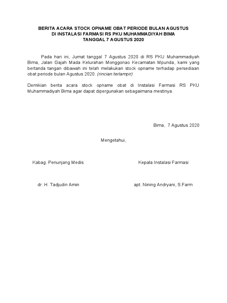 Berita Acara Stok Opname Obat | PDF