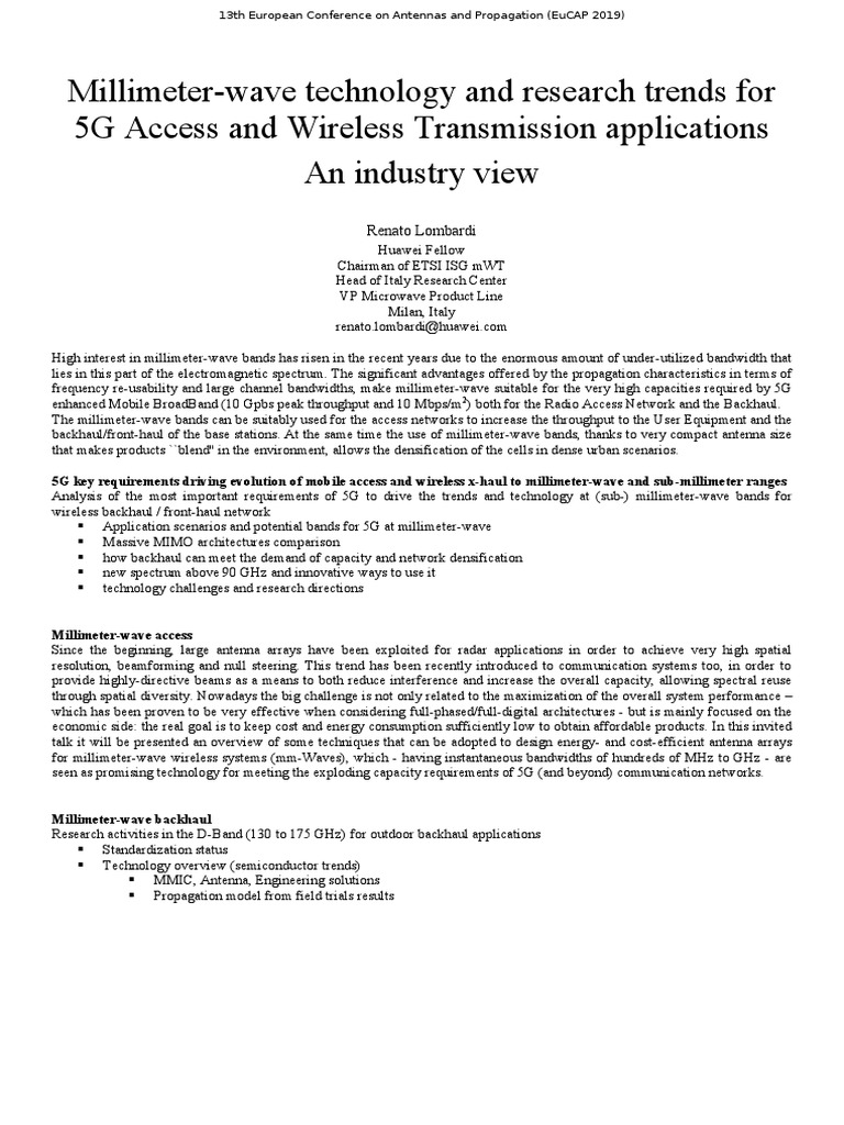 Millimeter-Wave Technology and Research Trends For 5G Access and ...