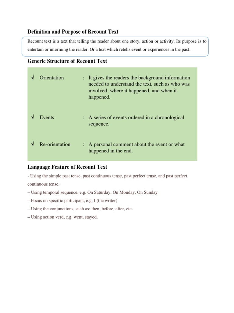 Definition and Purpose of Recount Text | PDF