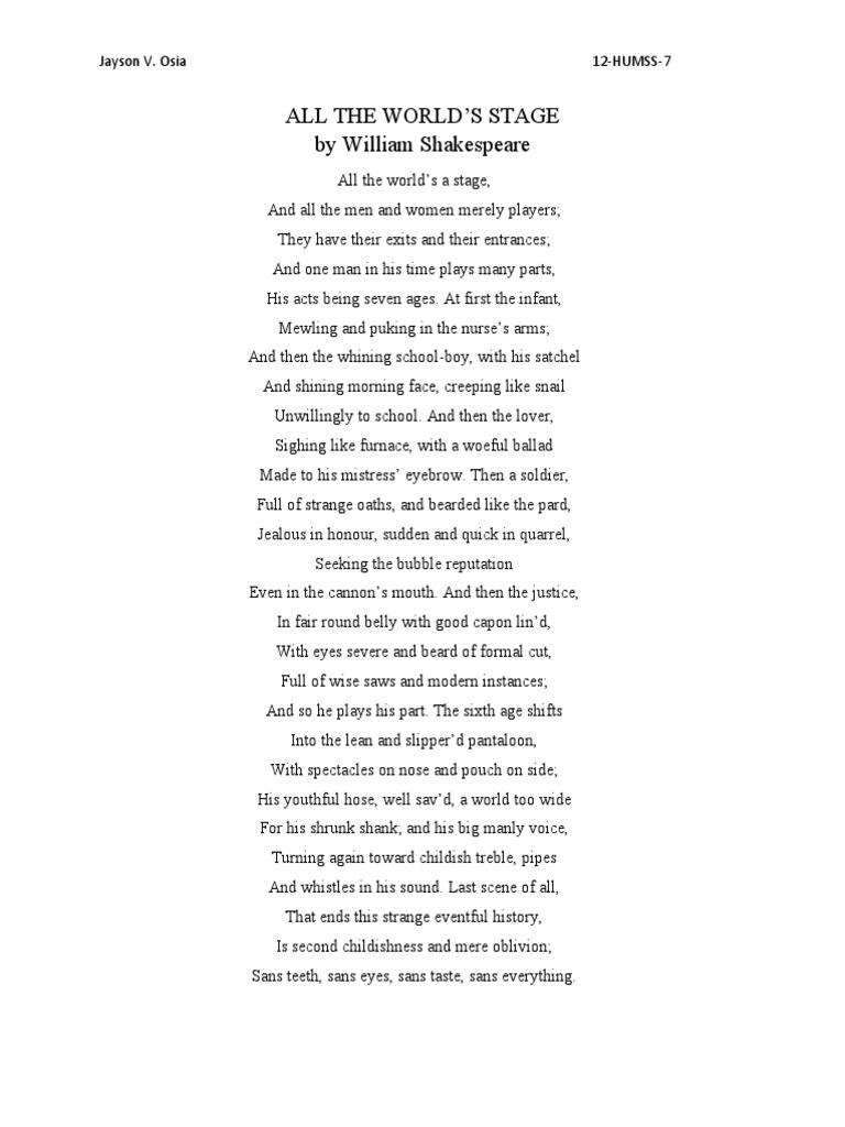 Shakespeare's "All the World's a Stage" | PDF