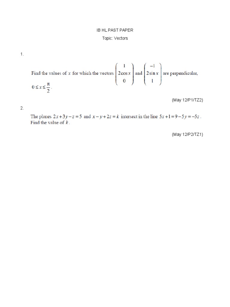 IB HL Vectors Past Paper Questions | PDF