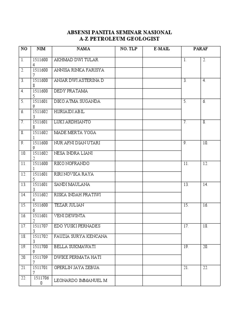 Absensi Panitia Seminar Nasional | PDF