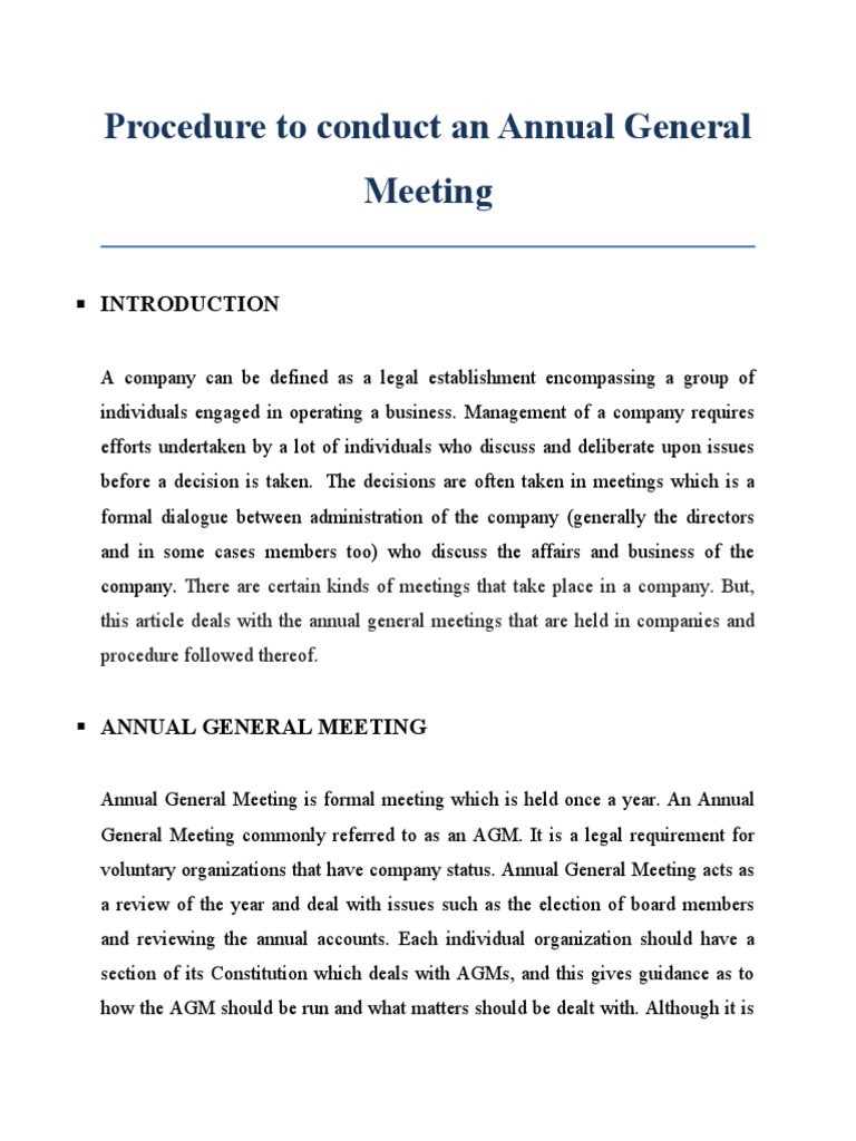 Annual General Meeting Procedure Guide | PDF | Constitutional Law ...