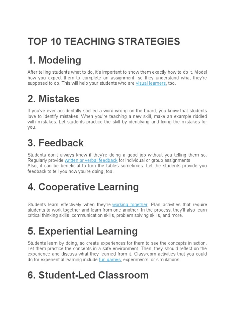 Top 10 Teaching Strategies | PDF | Educational Psychology | Neuropsychology