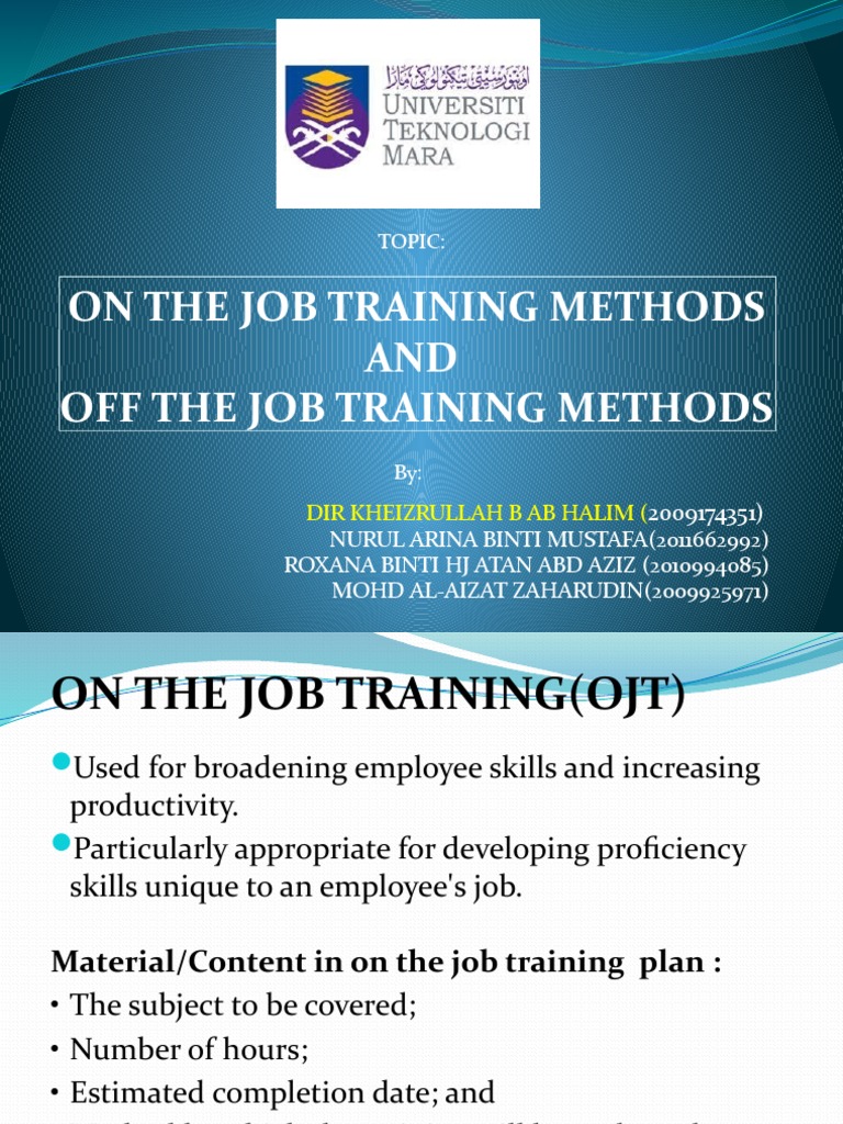 On The Job Off The Job Training Methods | PDF | Teaching Method | Cognitive Science