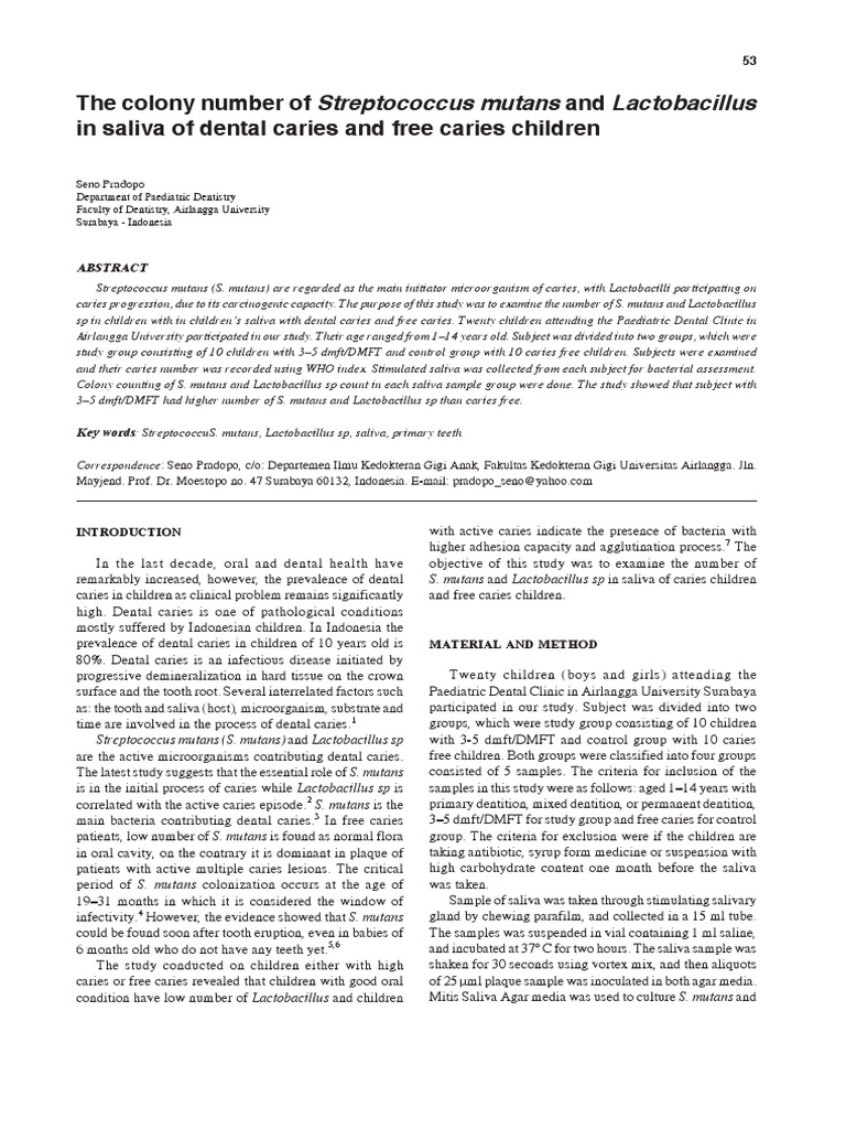 Streptococcus Mutans | PDF | Dentistry | Microorganism