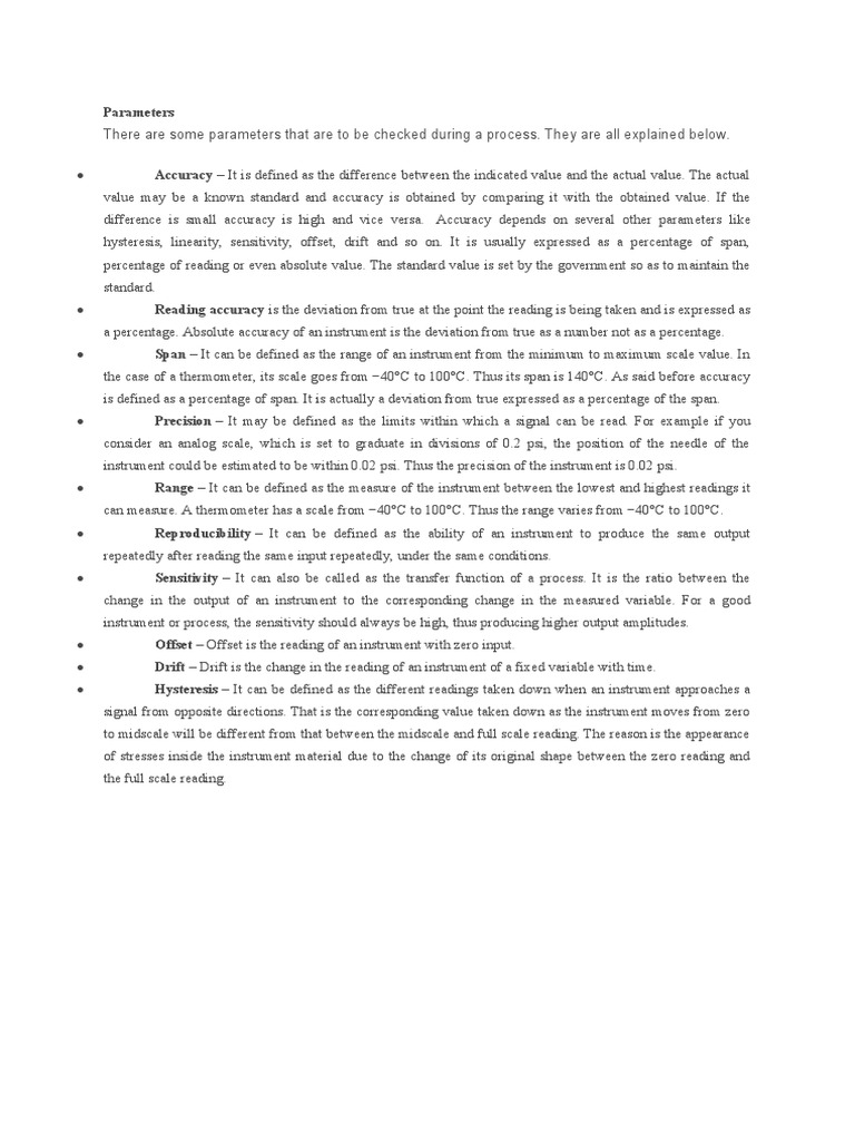 Parameters of Instrument | PDF | Accuracy And Precision | Thermometer