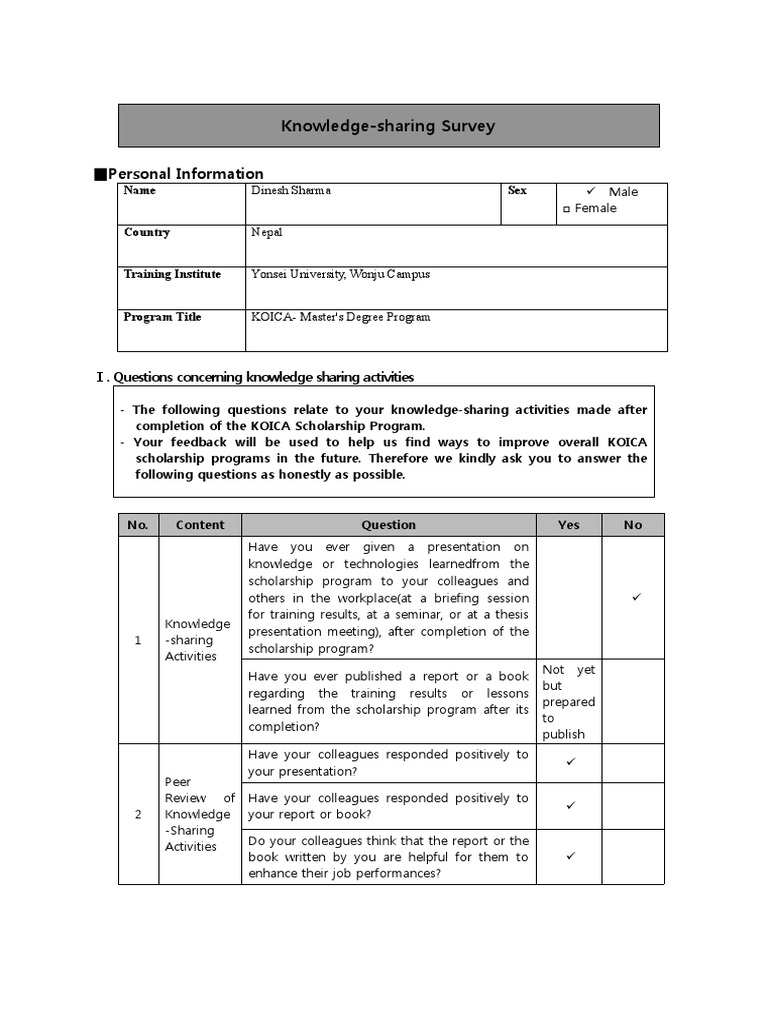 (KOICA) Knowledge-Sharing Survey | PDF | Thesis | Psychological Concepts