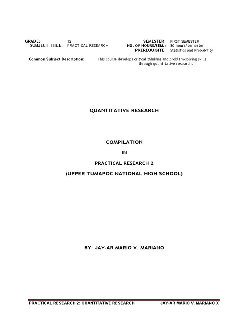 Practical Research 2 Module | PDF | Experiment | Statistics