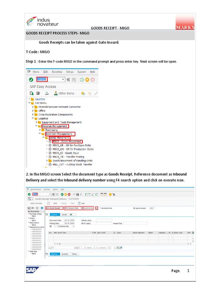 Goods Receipt - Migo Goods Receipt Process Steps-Migo Goods Receipts ...